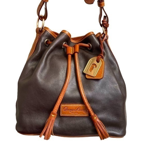 Dooney & Bourke | Bags | Dooney Bourke Brown Leather Drawstring Bucket ...